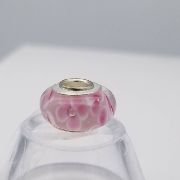 unmarked | Jewelry | Glass Sliding Charm Bead For Bracelet Pink Flowers ...